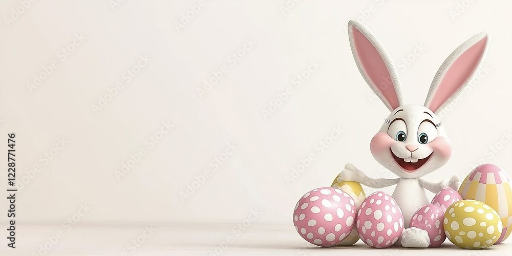 Osterkarte - Lachender Osterhase auf neutralen Hintergrund. Osterbanner ...