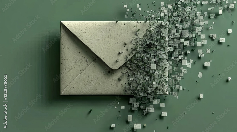 envelope disintegration into pixelated fragments depicting data loss ...