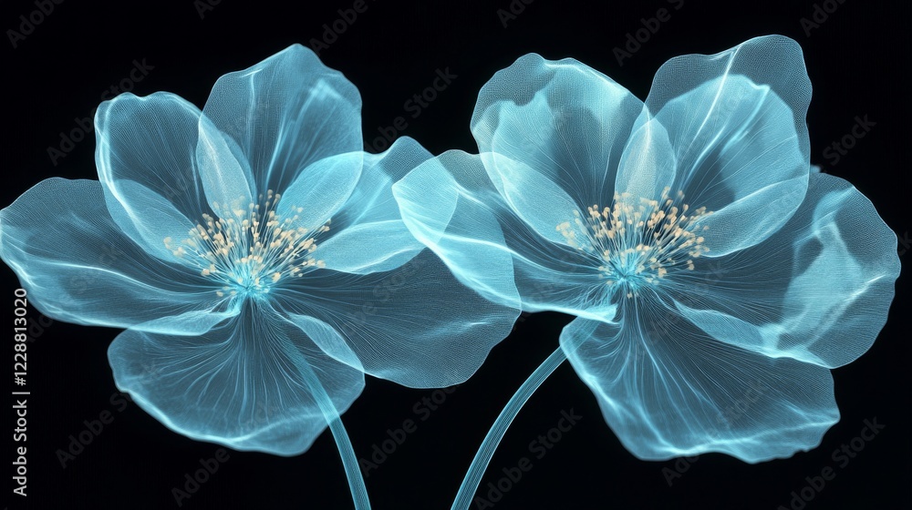 3d rendering, X-ray scan style, flowers, digital flowers, Gradient ...