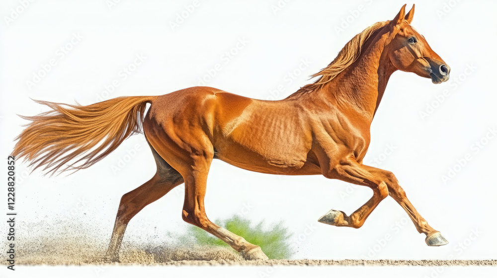 dynamic image of chestnut thoroughbred galloping gracefully across ...