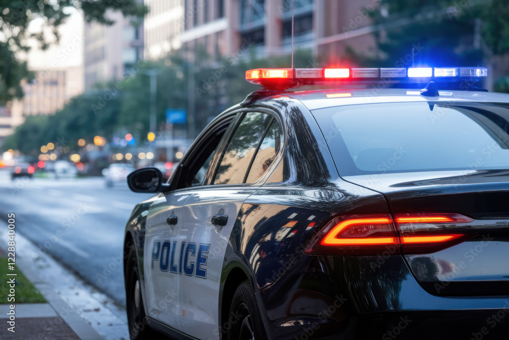 Police car with siren lights, representing emergency and public safety ...