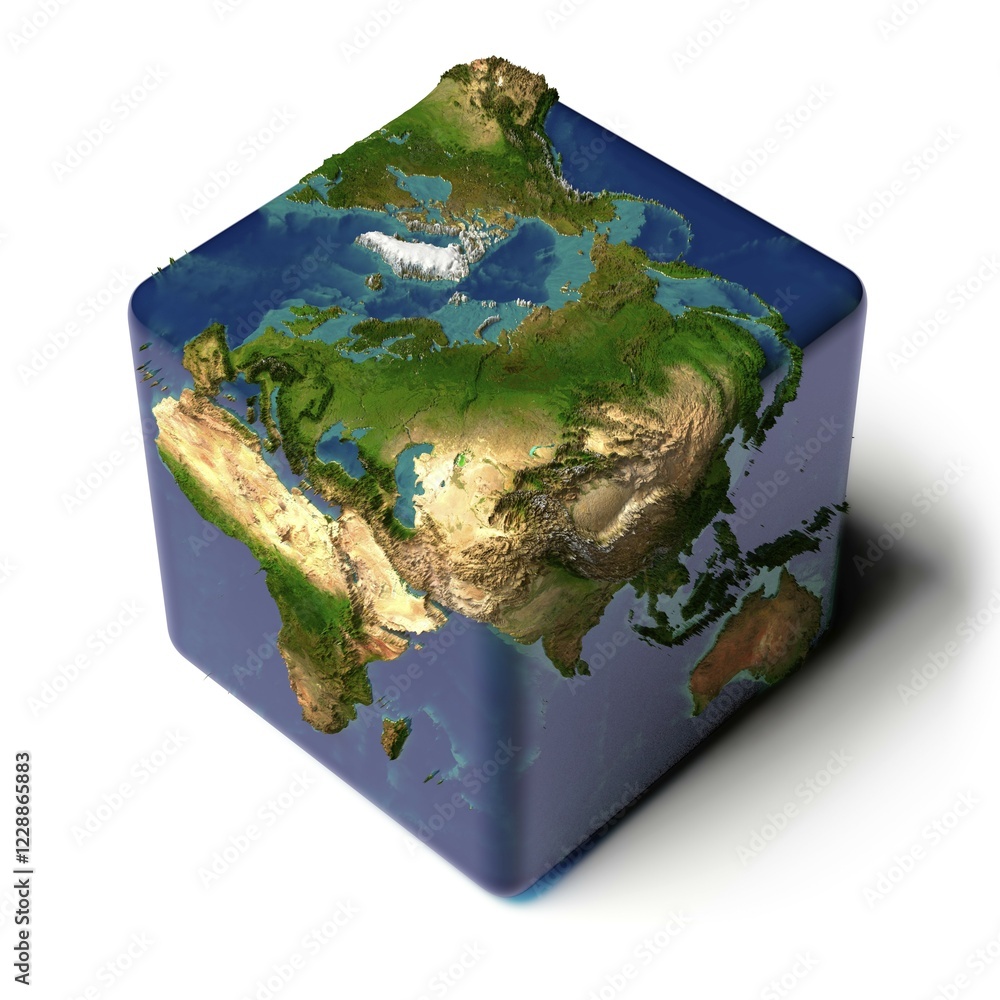 Stock-Illustration „Earth as a cube with a shadow, with a translucent ...