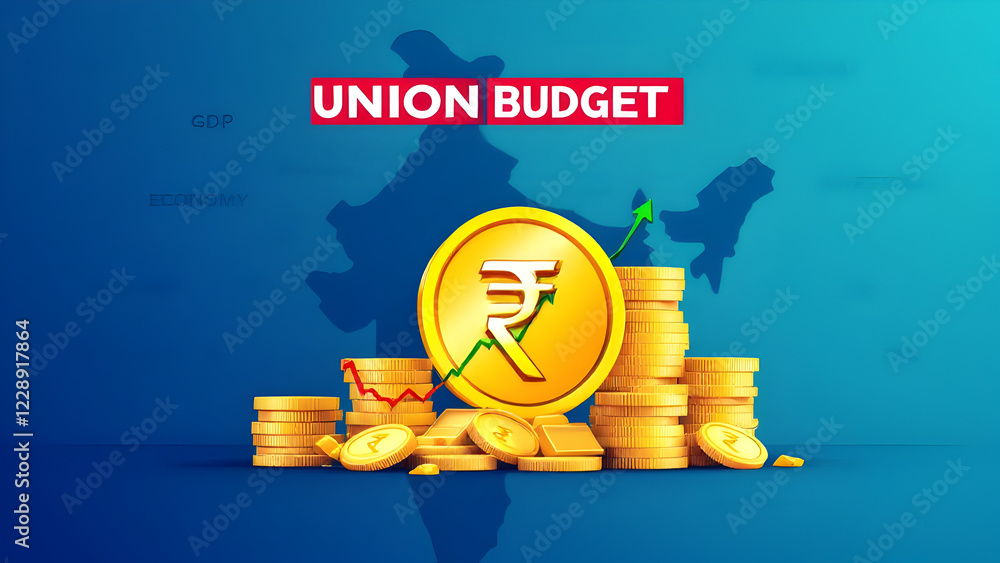 Indian union budget illustration with digital glowing map of India and ...