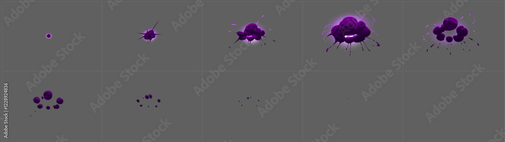 Purple explosion animation sequence - starting from dot, expanding into ...