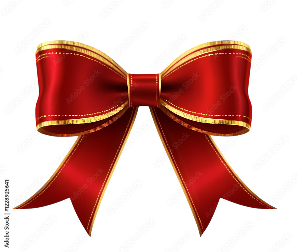 silk satin bow ribbon bow tie with golden trim. isolated on transparent ...