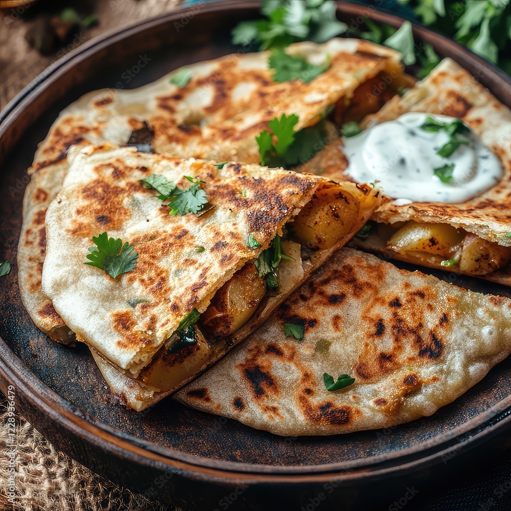 Bolani, Bolani Flatbread, Afghan Food Stock Illustration | Adobe Stock