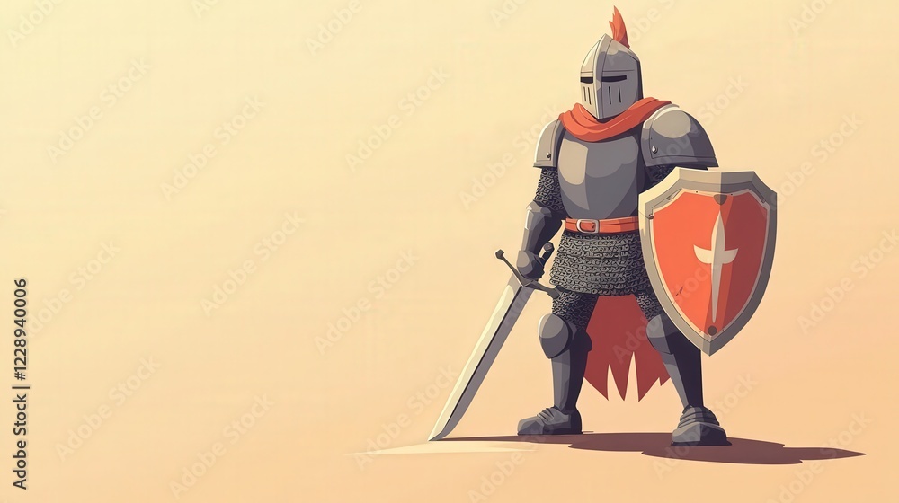 Medieval Knight: A valiant knight, clad in shining armor and a crimson ...