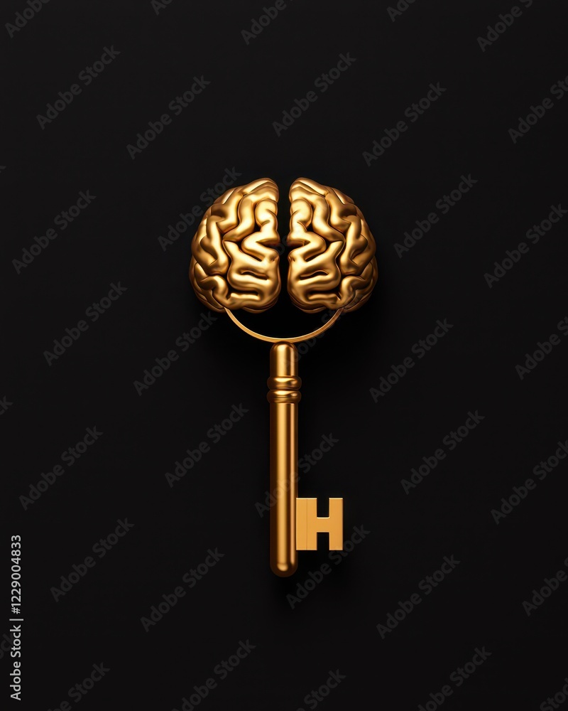 A golden key shaped like a brain symbolizes unlocking creativity and ...