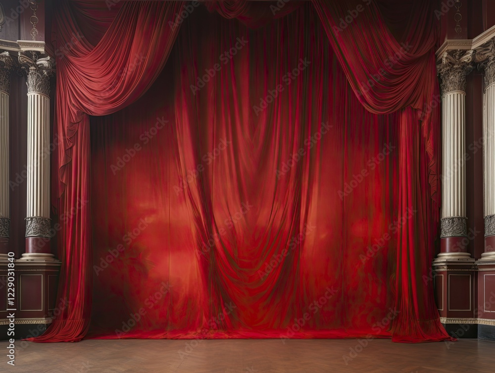 Theatre stage with curtain in a nostalgic theatre, stalls and red ...