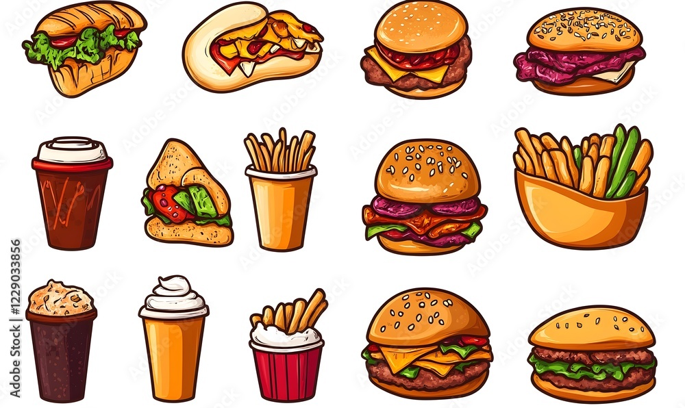 Food courts icons set. Outline set of food courts, generation AI Stock ...