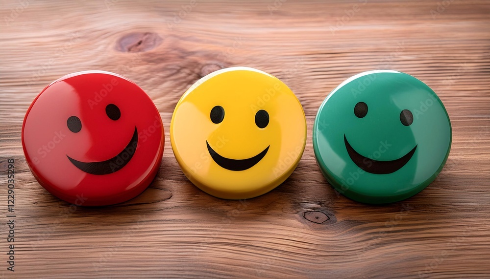 Three smiley emoticon faces of different colors representing diverse ...