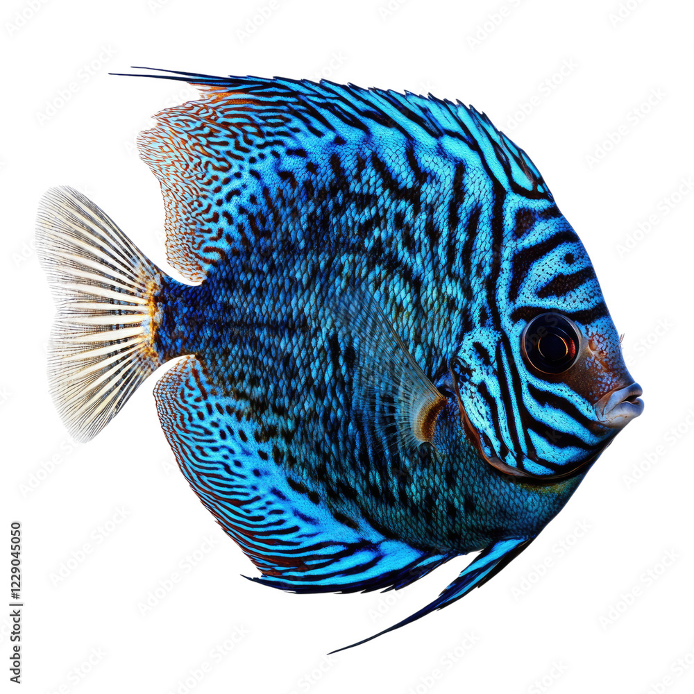 Image of a blue discus fish, an exotic beauty with blue and black ...