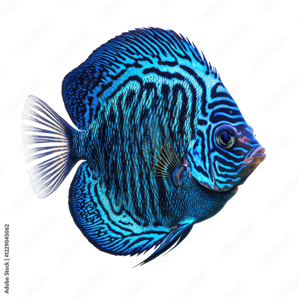 Image of a blue discus fish, an exotic beauty with blue and black ...