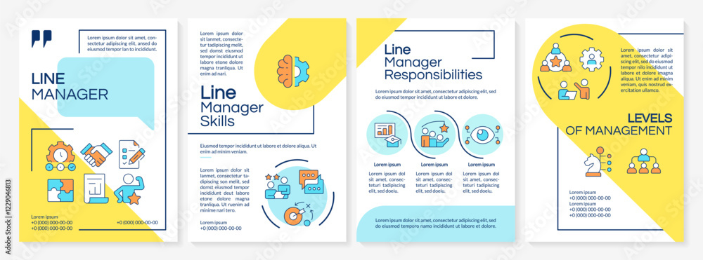 Line manager blue and yellow brochure template. Career in corporate company. Business ...