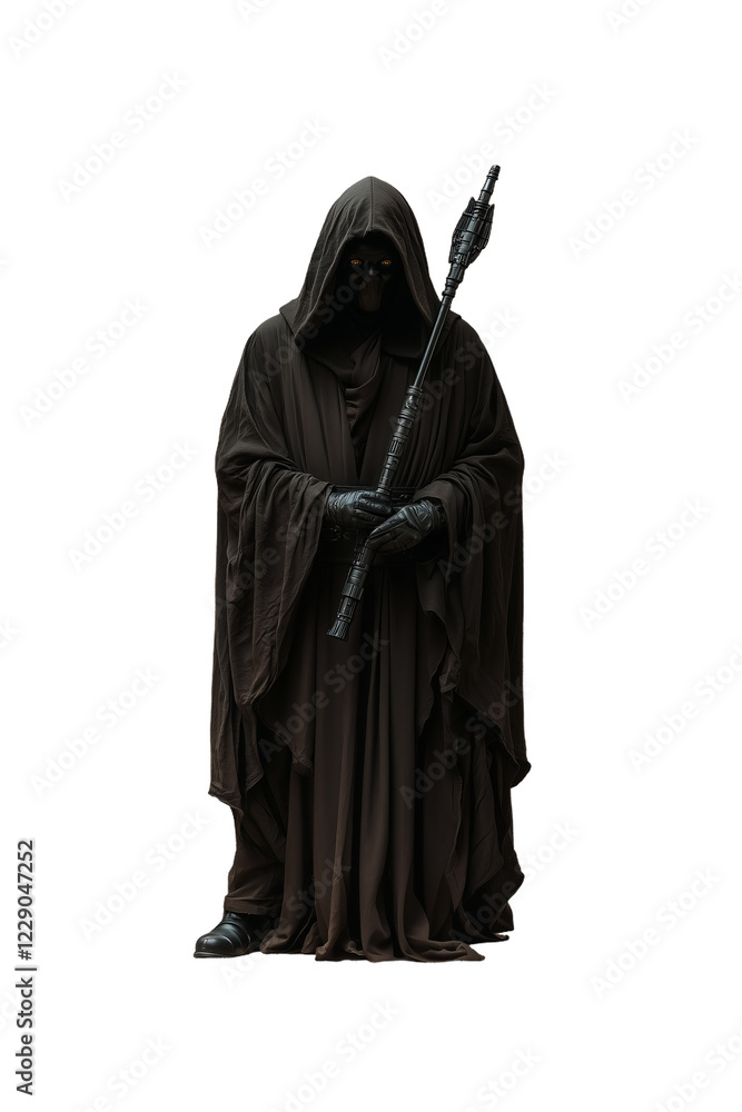 Jedi warrior standing tall with a staff in a dramatic dark robe ...