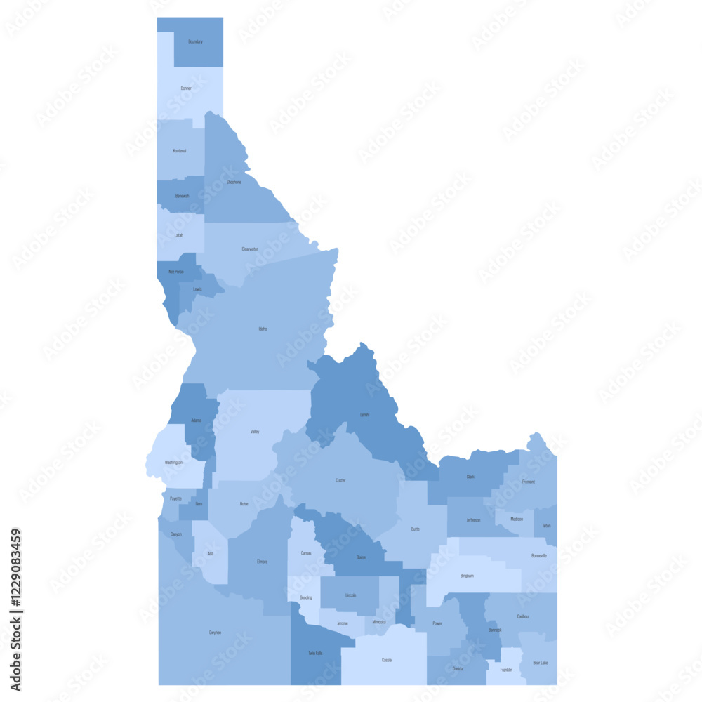 Idaho, ID - detailed political map of US state. Administrative map ...