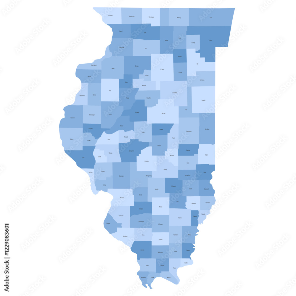 Illinois, IL - detailed political map of US state. Administrative map ...