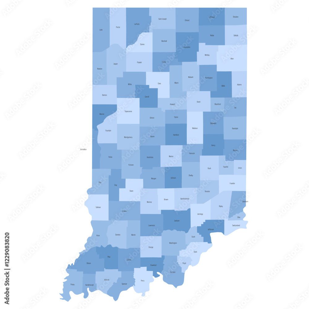 Indiana, IN - detailed political map of US state. Administrative map ...