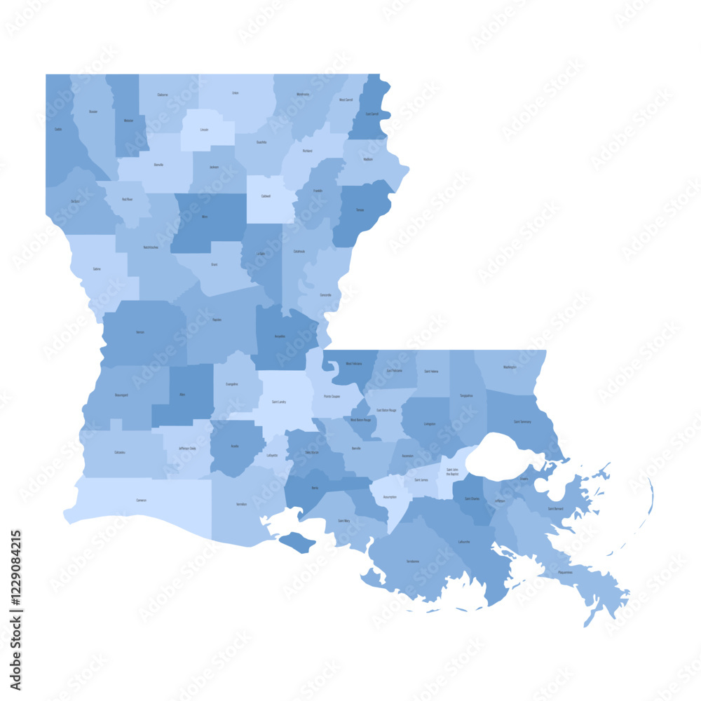 Louisiana, LA - detailed political map of US state. Administrative map ...