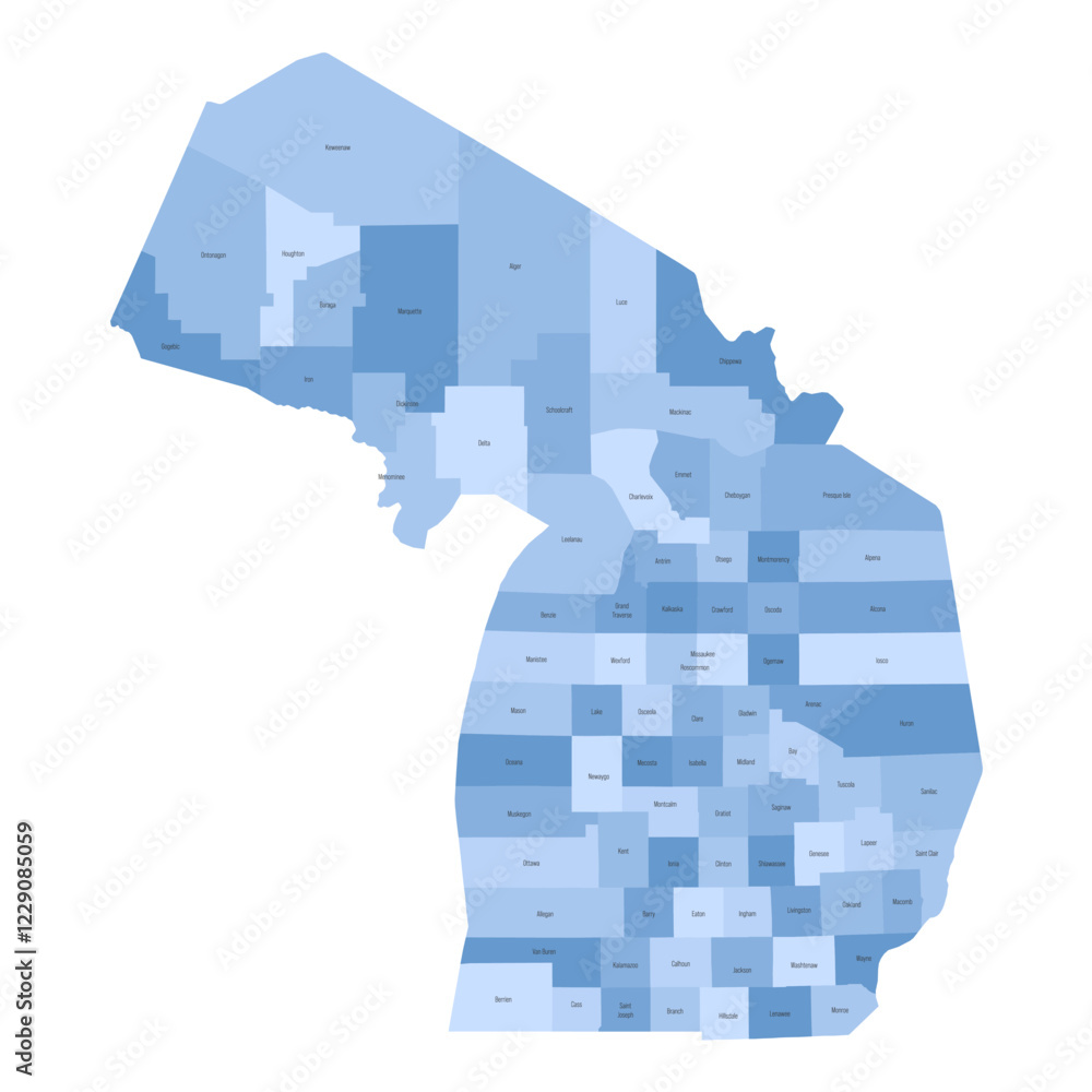 Michigan, MI - detailed political map of US state. Administrative map ...