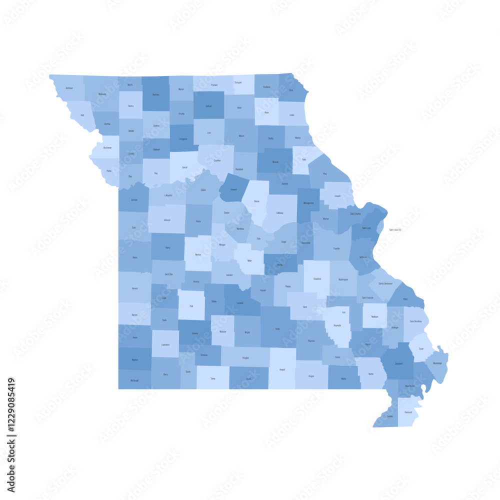 Missouri, MO - detailed political map of US state. Administrative map ...