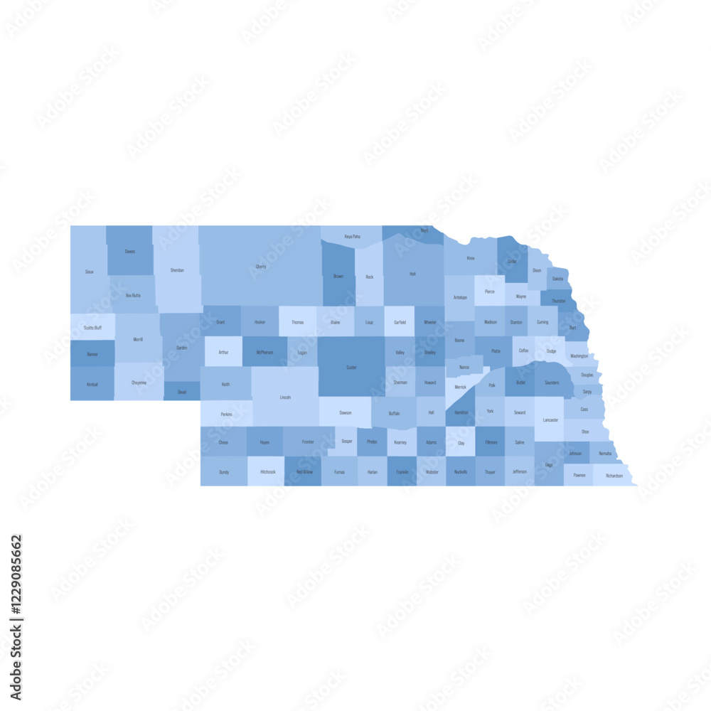 Nebraska, NE - detailed political map of US state. Administrative map ...
