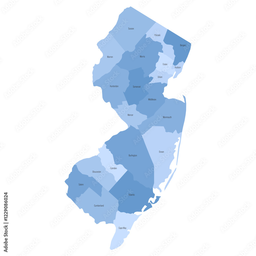 New Jersey, NJ - detailed political map of US state. Administrative map ...