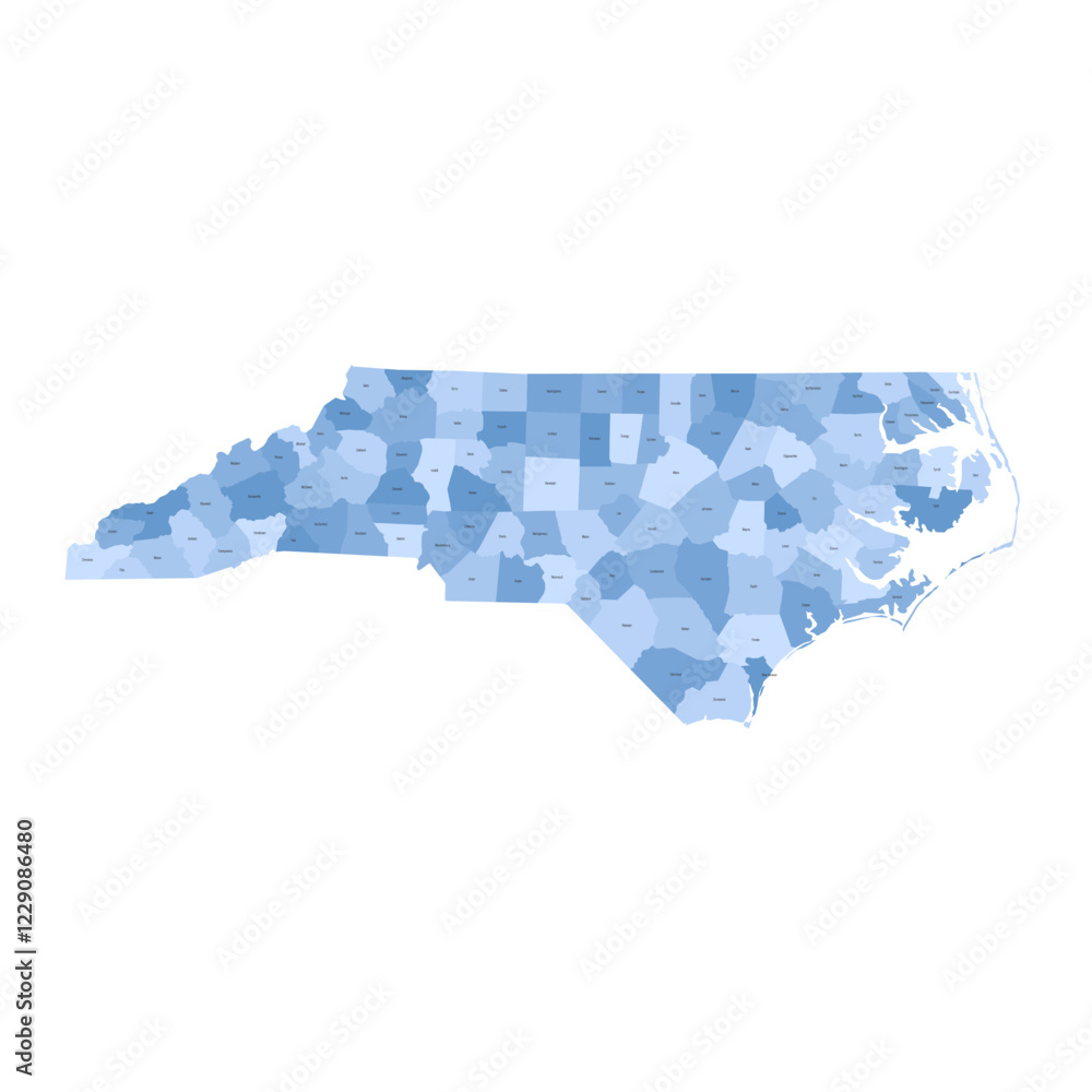 North Carolina, NC - detailed political map of US state. Administrative ...