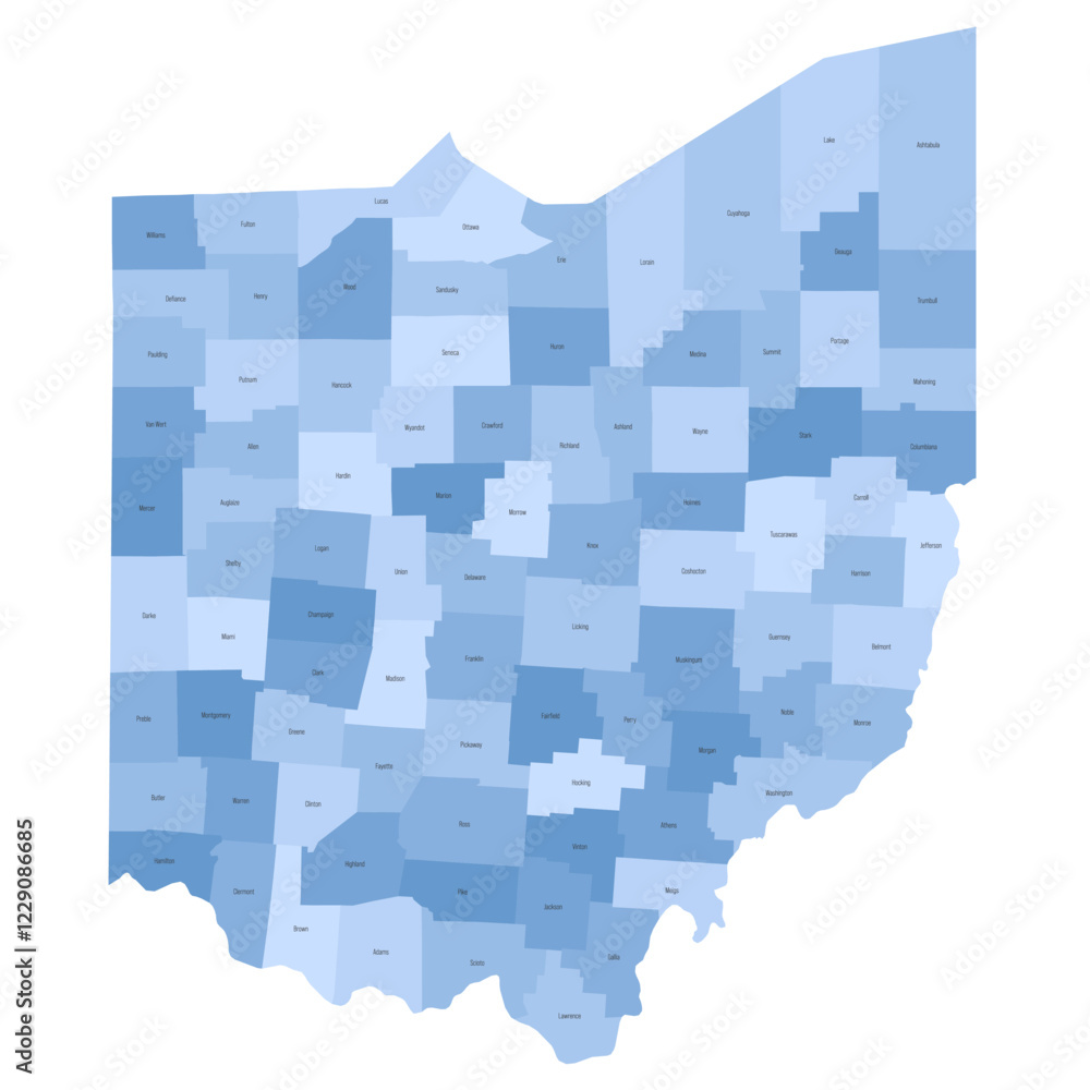 Ohio, OH - detailed political map of US state. Administrative map ...