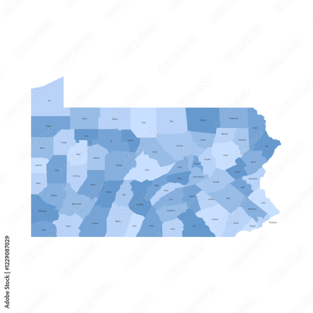 Pennsylvania, PA - detailed political map of US state. Administrative ...