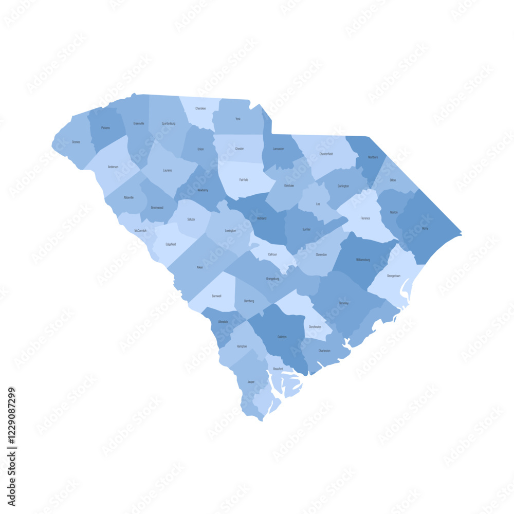 South Carolina, SC - detailed political map of US state. Administrative ...