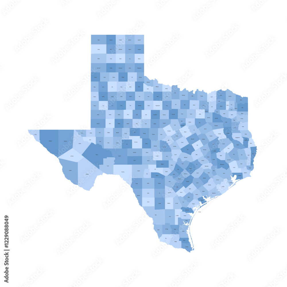 Texas, TX - detailed political map of US state. Administrative map ...