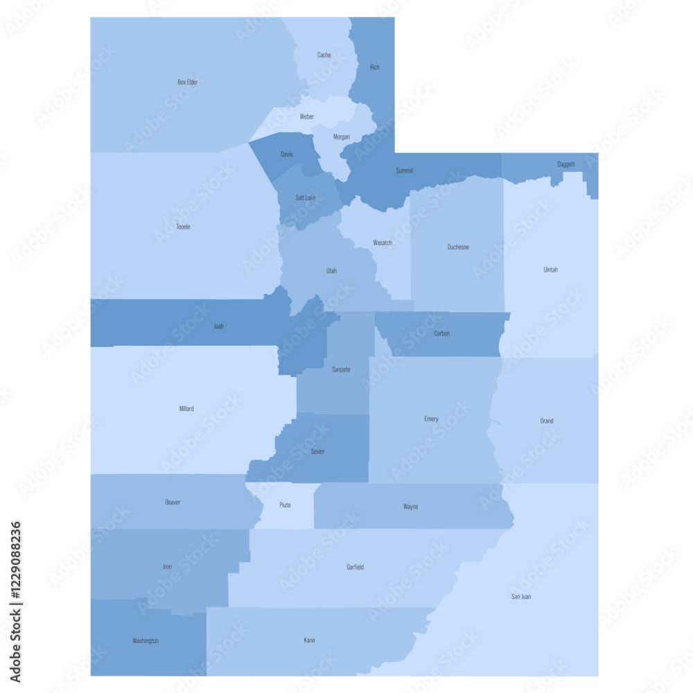 Utah, UT - detailed political map of US state. Administrative map ...