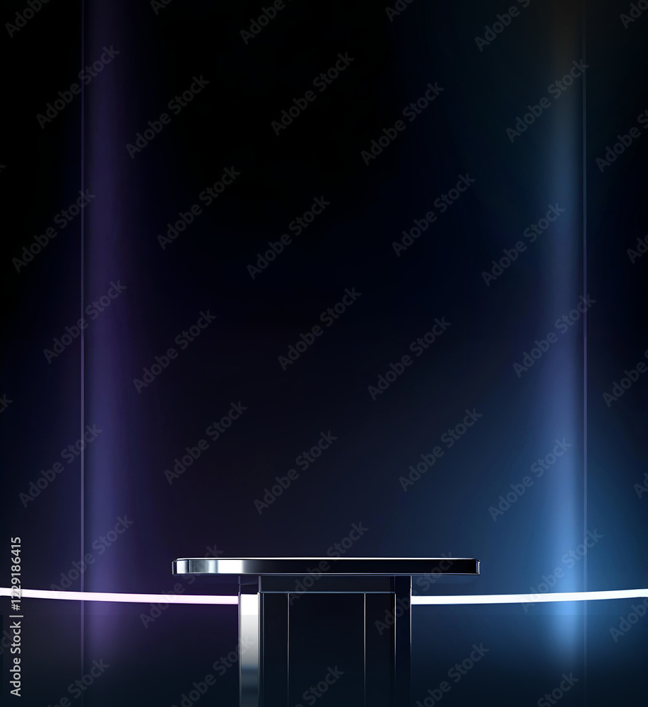 3d realistic steel podium for product display. Background template for ...