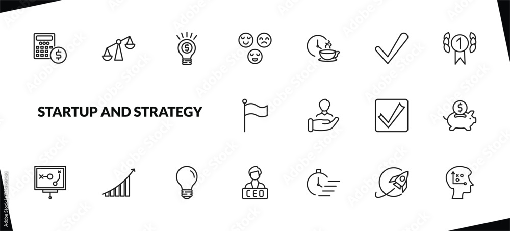 outline startup and strategy icons set. editable linear comparison ...