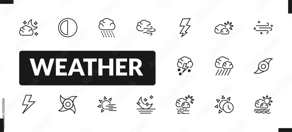 outline weather icons set. editable linear last quarter, rainy, gust ...