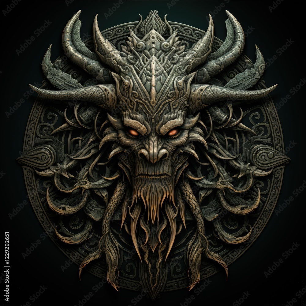 Jormungandr, the Norse Serpent, in a Detailed Viking Tribal Art Style ...