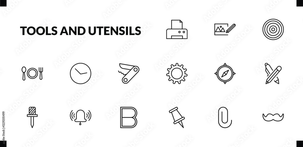 outline tools and utensils icons set. editable linear edit picture ...