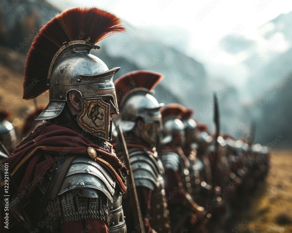 Fictional film scene, Roman legionaries, soldiers with heavy, iron ...