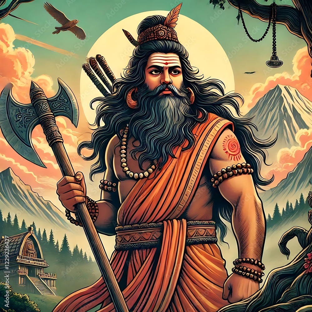 Parshuram jayanti illustration with a parshuram holding an axe. Stock ...