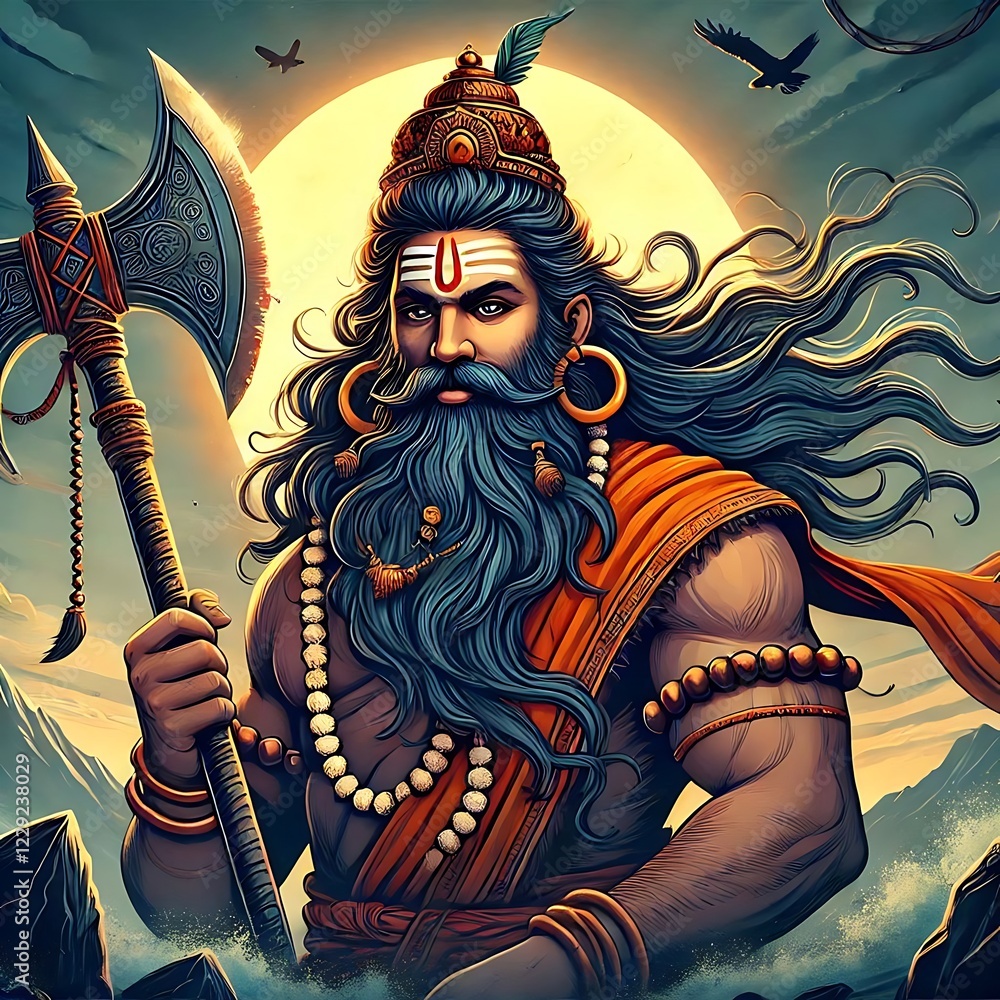 Parshuram jayanti illustration with a parshuram holding an axe. Stock ...