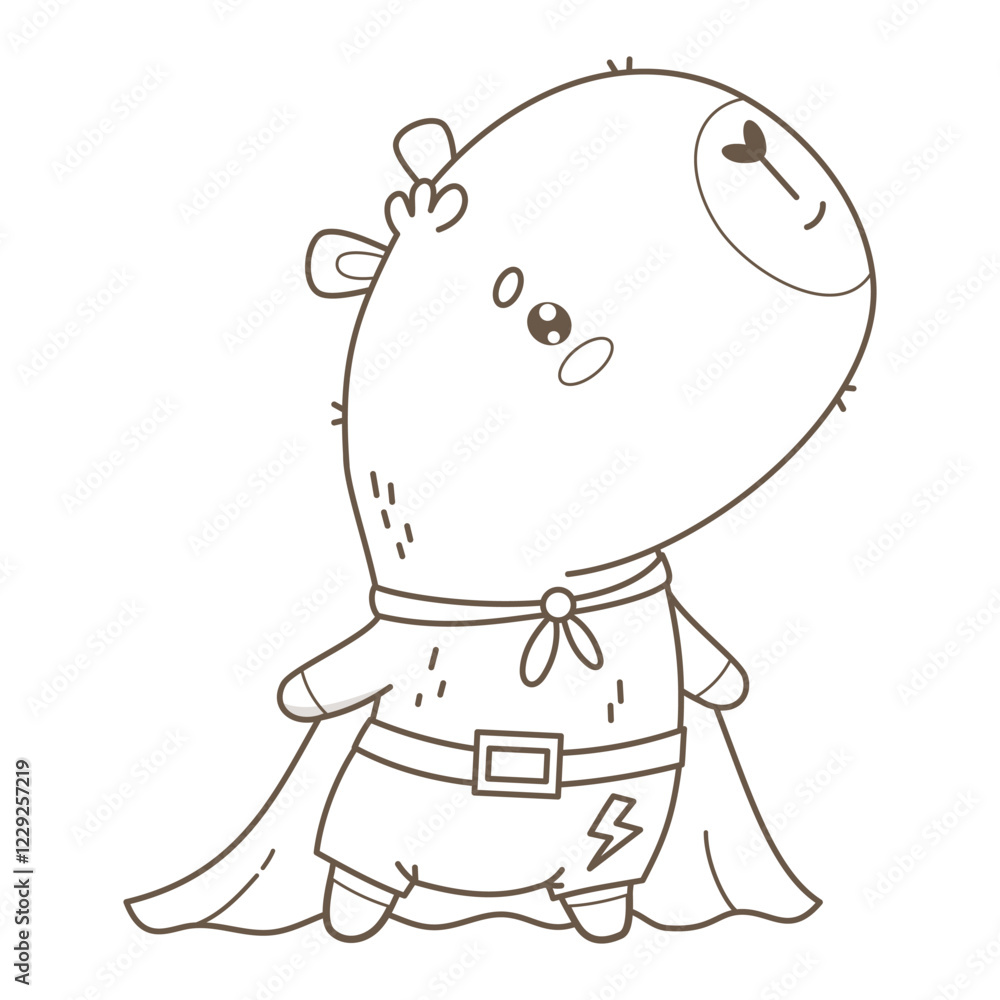 Outline Cute Capybara Superhero. Funny cartoon kawaii character animal ...