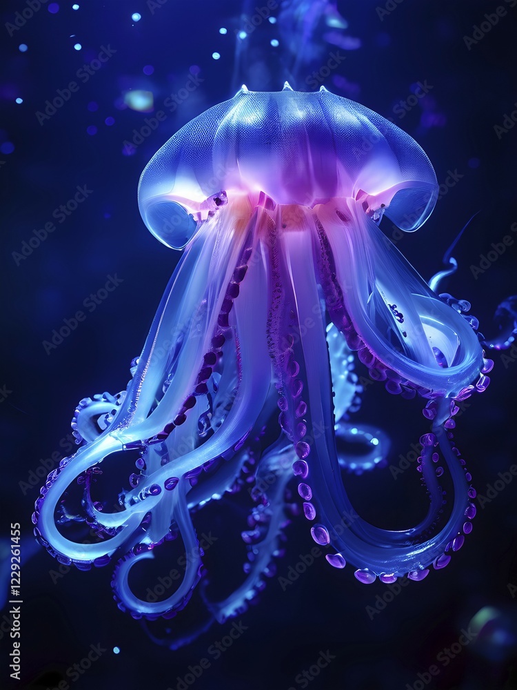 Vampire squid with bioluminescent filaments, AI generated, deep sea ...