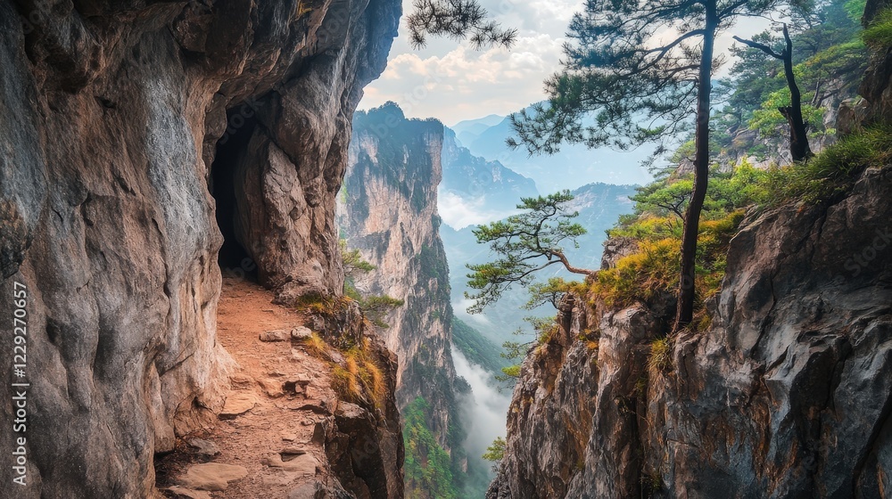 passage between two mountain peaks, where the view opens up ...