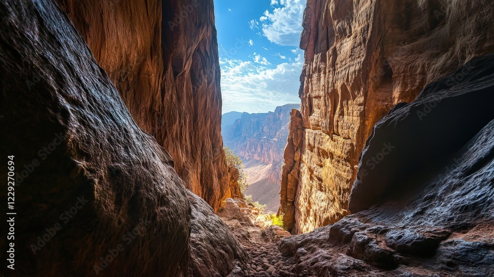passage between two mountain peaks, where the view opens up ...