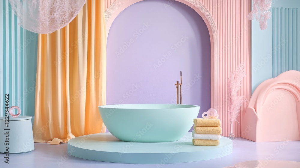 coral and aqua display setting, round pedestal stage, architectural ...