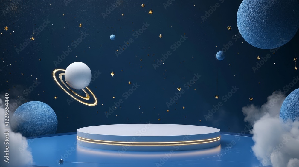 astronomical presentation platform, midnight blue environment ...