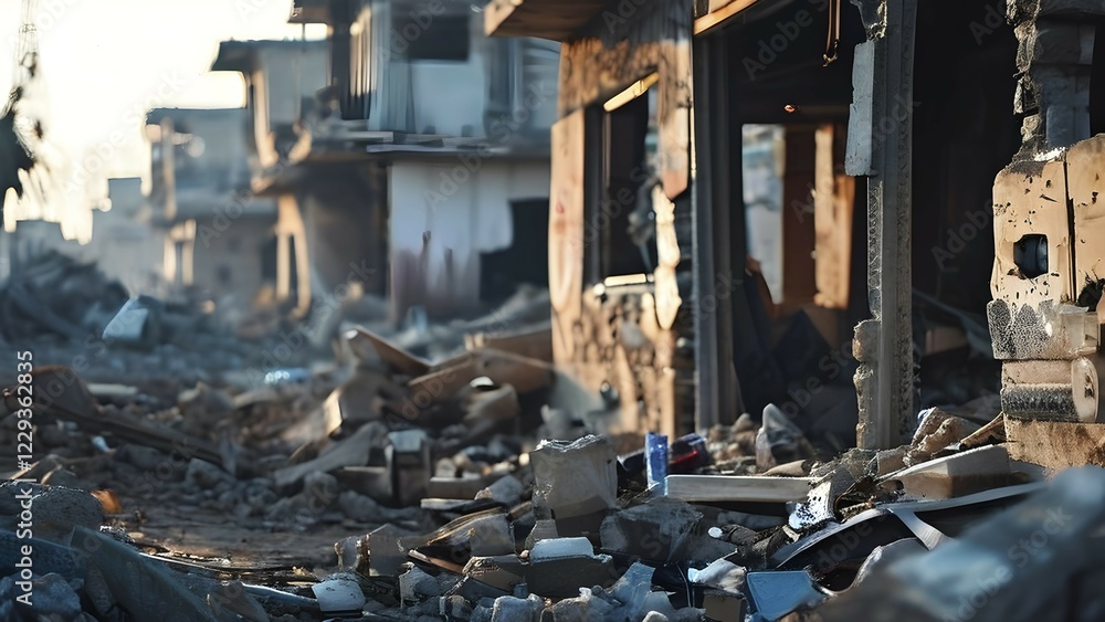 Destroyed village in the middle eastern border region, AI generated ...