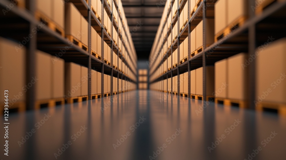 logistic Warehouse Interior View from a high vantage point showing the ...