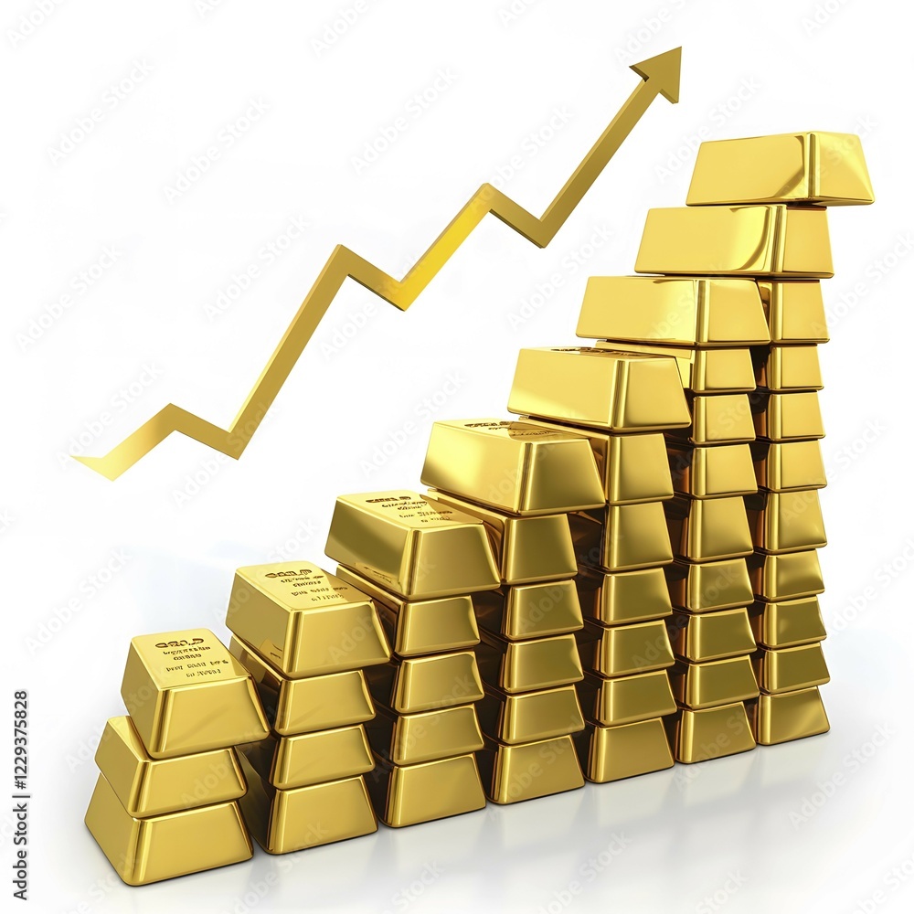Symbolic image for the rising gold price, stacked gold bars, in the ...